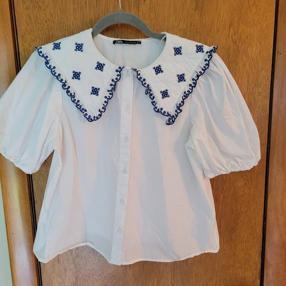 Zara | Tops | Womens Zara Collared Short Sleeve Blouse | Poshmark